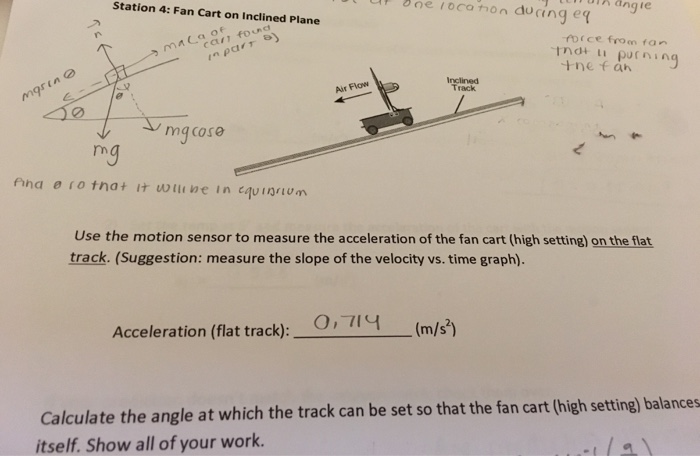 Solved Fan Cart on inclined Plane Use the motion sensor to | Chegg.com
