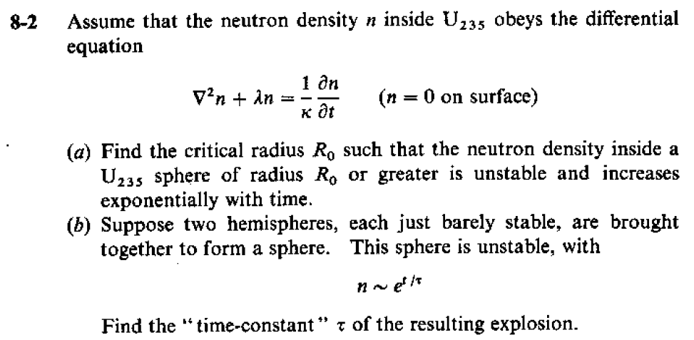 8-2 Assume that the neutron density n inside U235 | Chegg.com