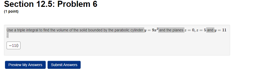 Solved Section 12.5: Problem 6 (1 point) Use a triple | Chegg.com