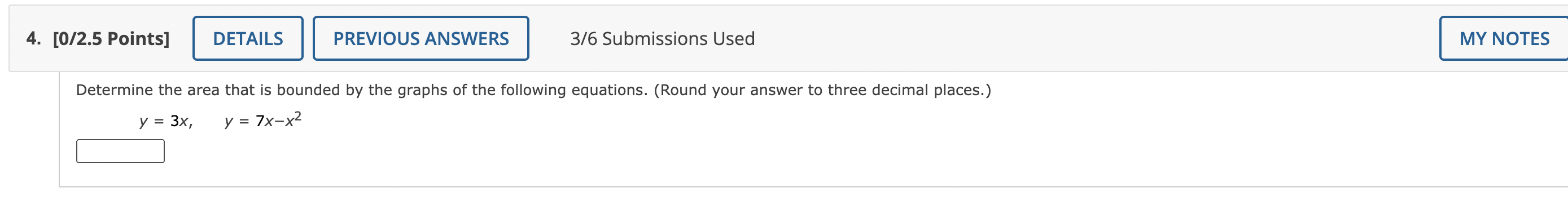 Solved /2.5 Points] 3/6 Submissions Used Determine the area | Chegg.com