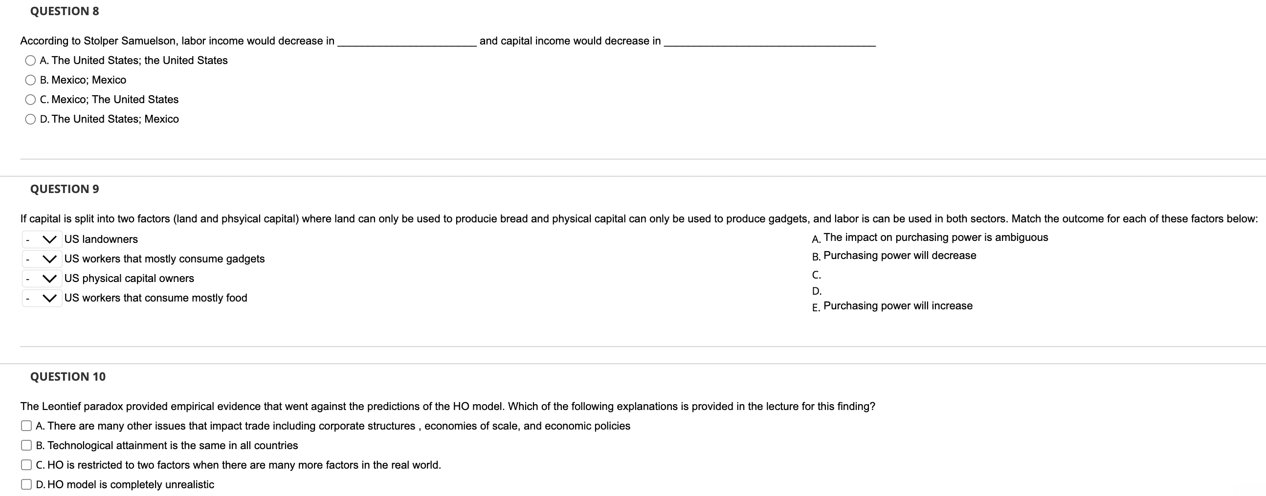 Solved QUESTION 8 According to Stolper Samuelson, labor | Chegg.com