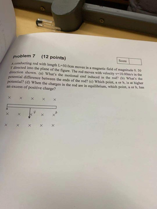 Solved problem 7 (12 points) Score conducting rod with | Chegg.com