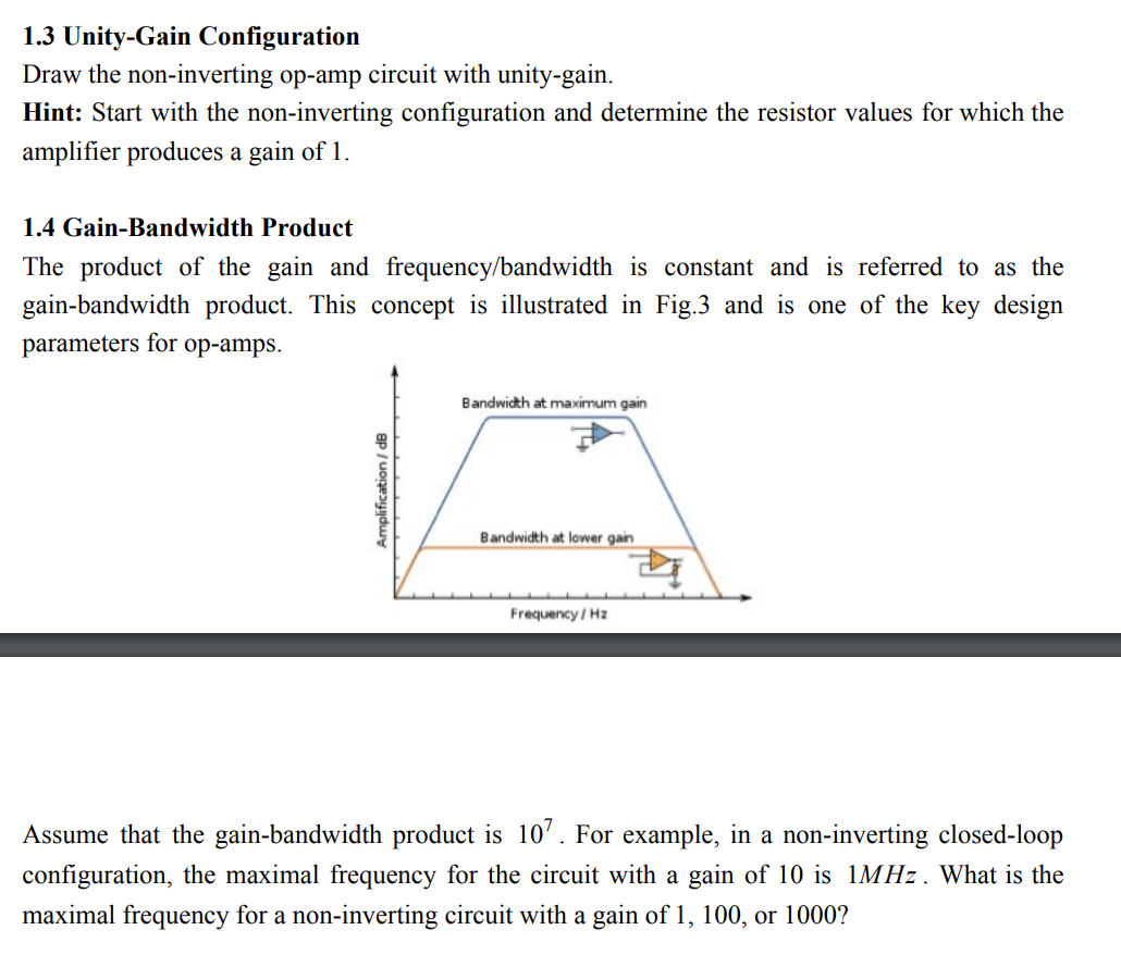 Solved 1.3 Unity-Gain Configuration Draw the non-inverting | Chegg.com