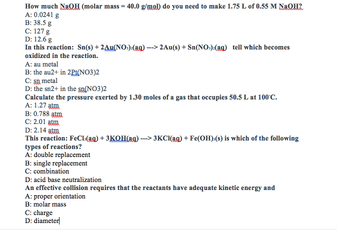 Solved How Much Naoh Molar Mass 400 Gmol Do You Need