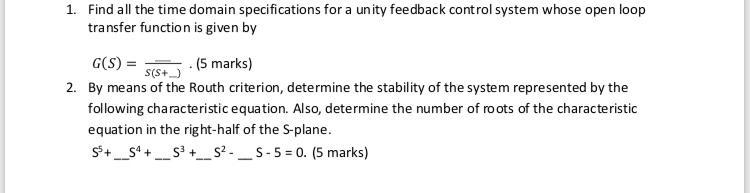 1. Find all the time domain specifications for a | Chegg.com