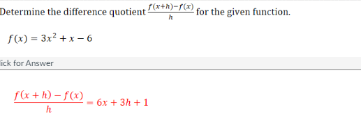 Solved Determine the difference quotient hf(x+h)−f(x) for | Chegg.com