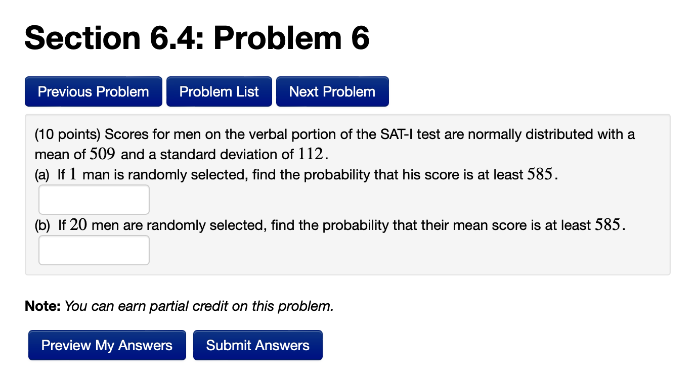 Solved (10 points) Scores for men on the verbal portion of | Chegg.com