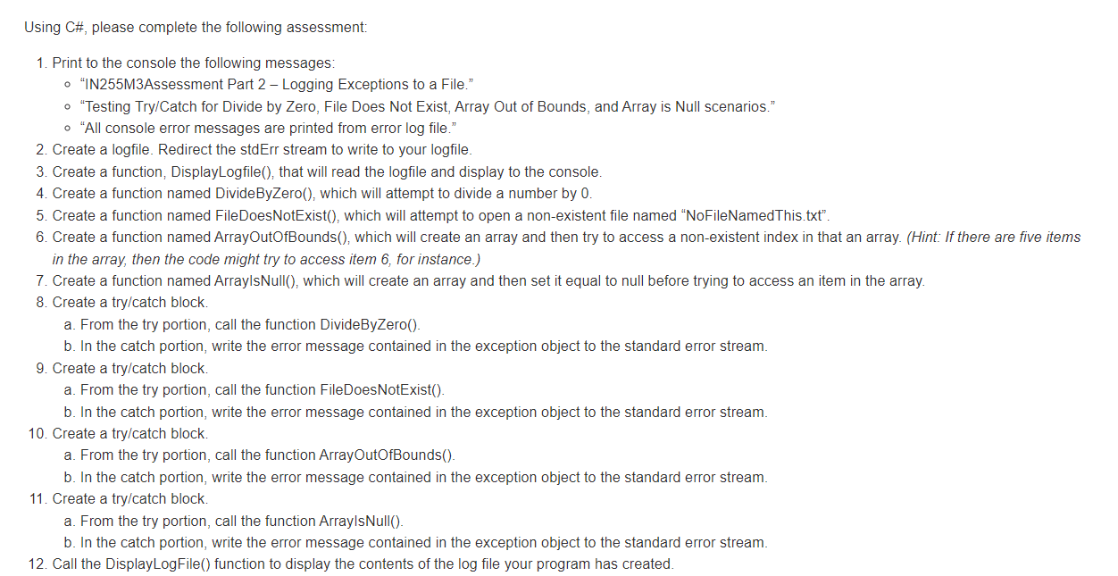 Solved Using C#, ﻿please complete the following | Chegg.com