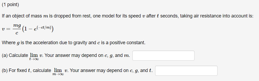 Solved (1 point) If an object of mass m is dropped from | Chegg.com