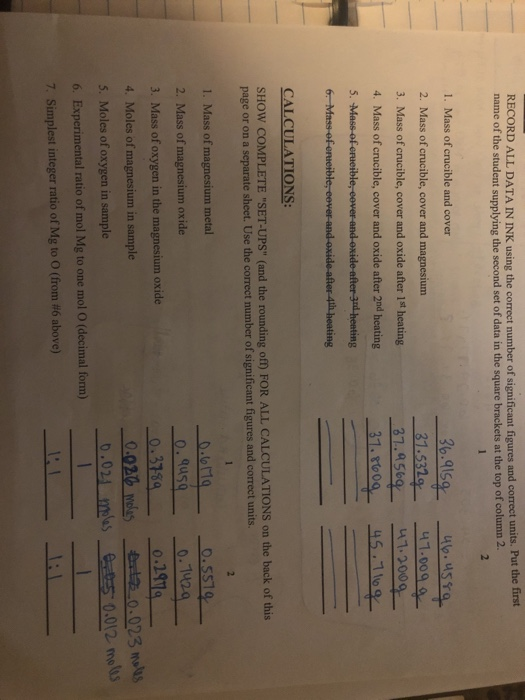 Solved RECORD ALL DATA IN INK using the correct number of | Chegg.com