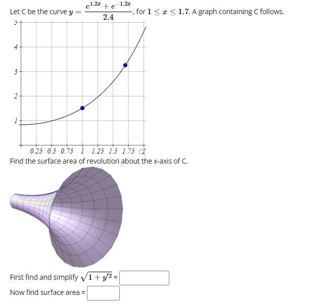 Solved Let C be the curve y=9xe1.2x+e−1.2x, for 1≤x≤1.7. A | Chegg.com