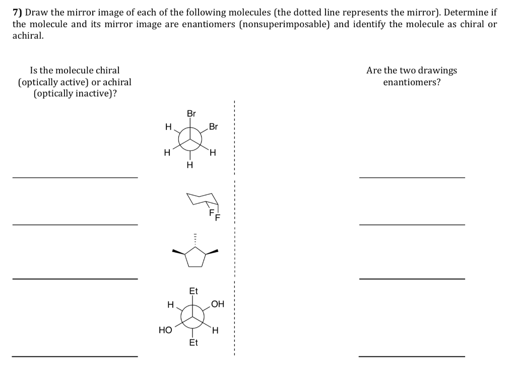 Solved 7) Draw the mirror image of each of the following | Chegg.com