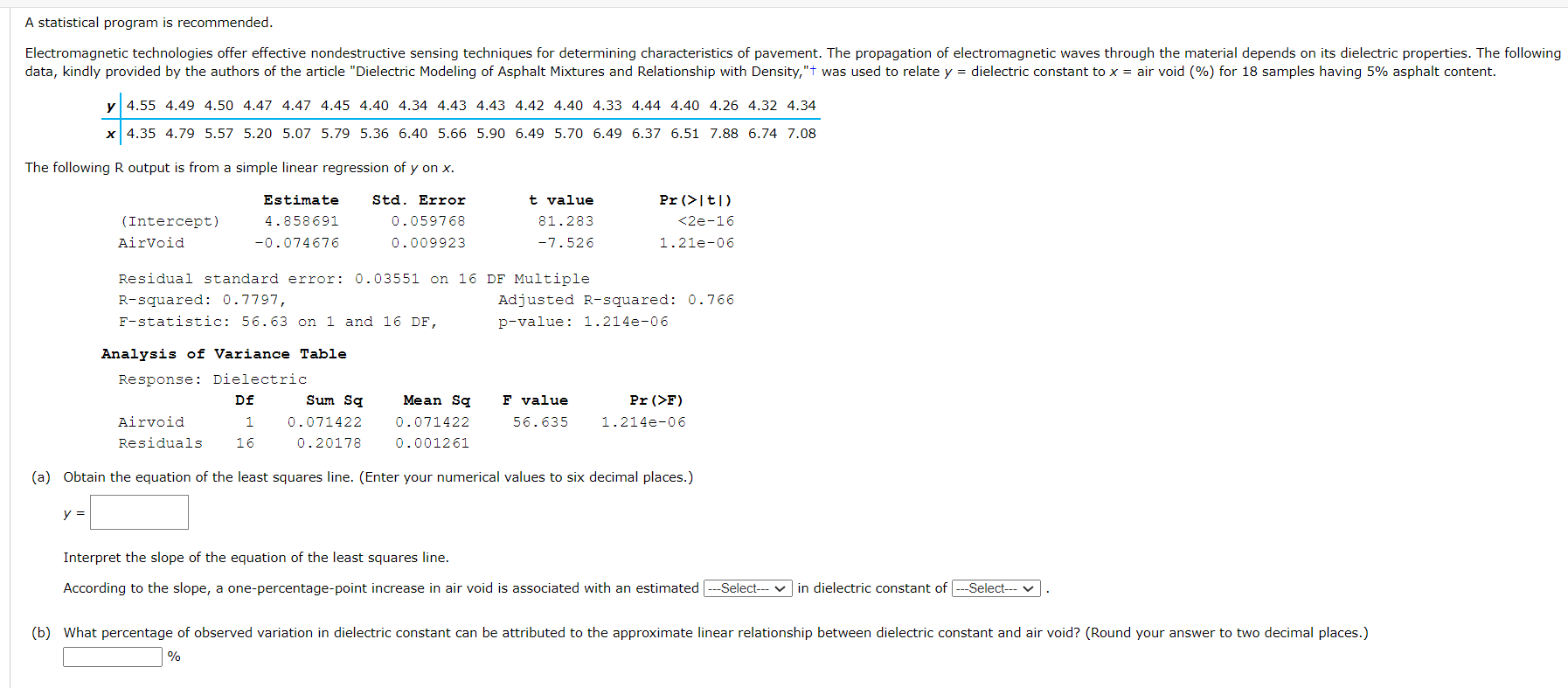 Solved A statistical program is recommended. The following R | Chegg.com