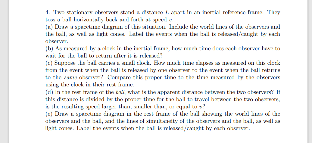 Solved 4. Two stationary observers stand a distance L apart | Chegg.com