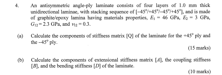 Solved 4. An antisymmetric angle-ply laminate consists of | Chegg.com