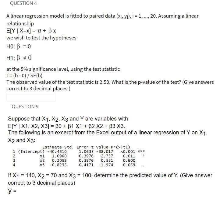 Solved QUESTION 4 A linear regression model is fitted to | Chegg.com
