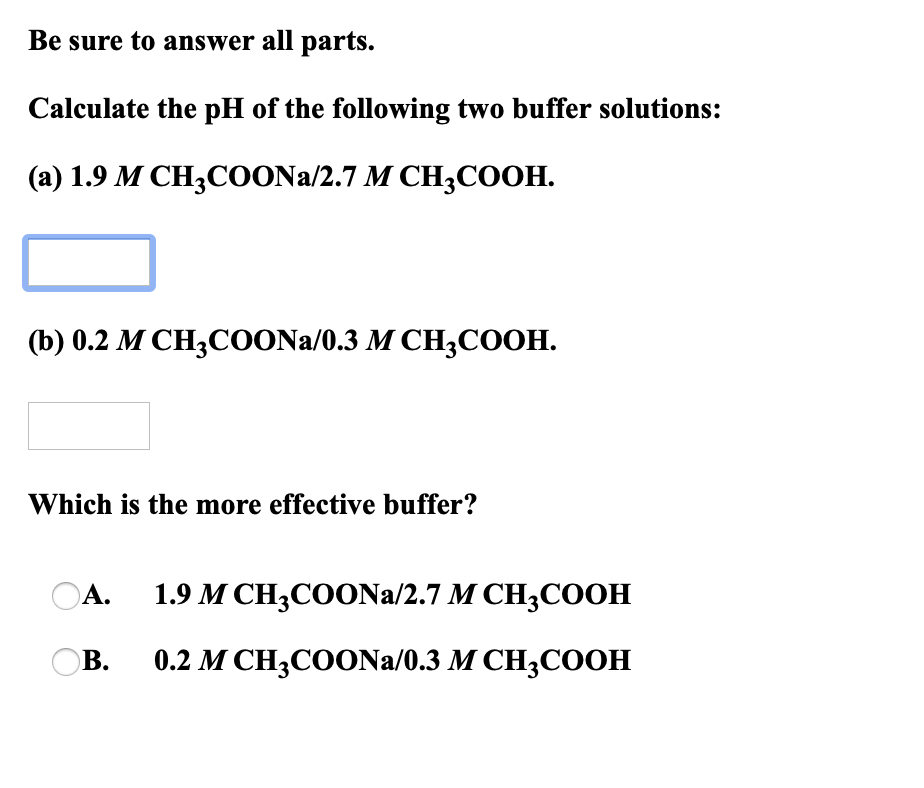 Solved Be sure to answer all parts. Calculate the pH of | Chegg.com