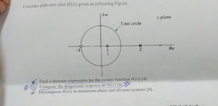 Solved Consider pole-zero plot H(z) given in following | Chegg.com
