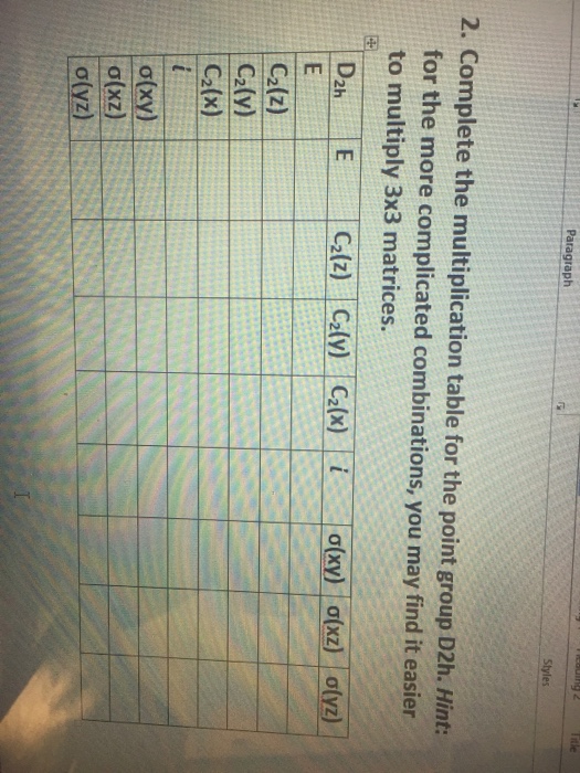 Solved Complete the multiplication table for the point group | Chegg.com