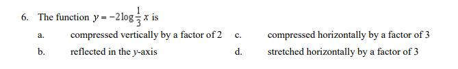Solved 6. The function y --2logſ x is compressed vertically | Chegg.com