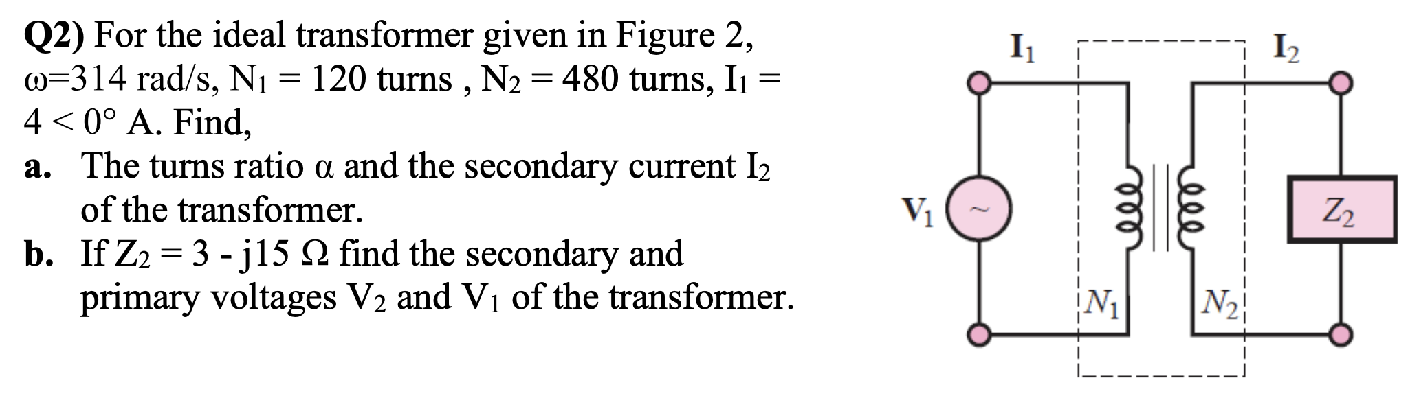 Solved Q2) For the ideal transformer given in Figure 2, | Chegg.com