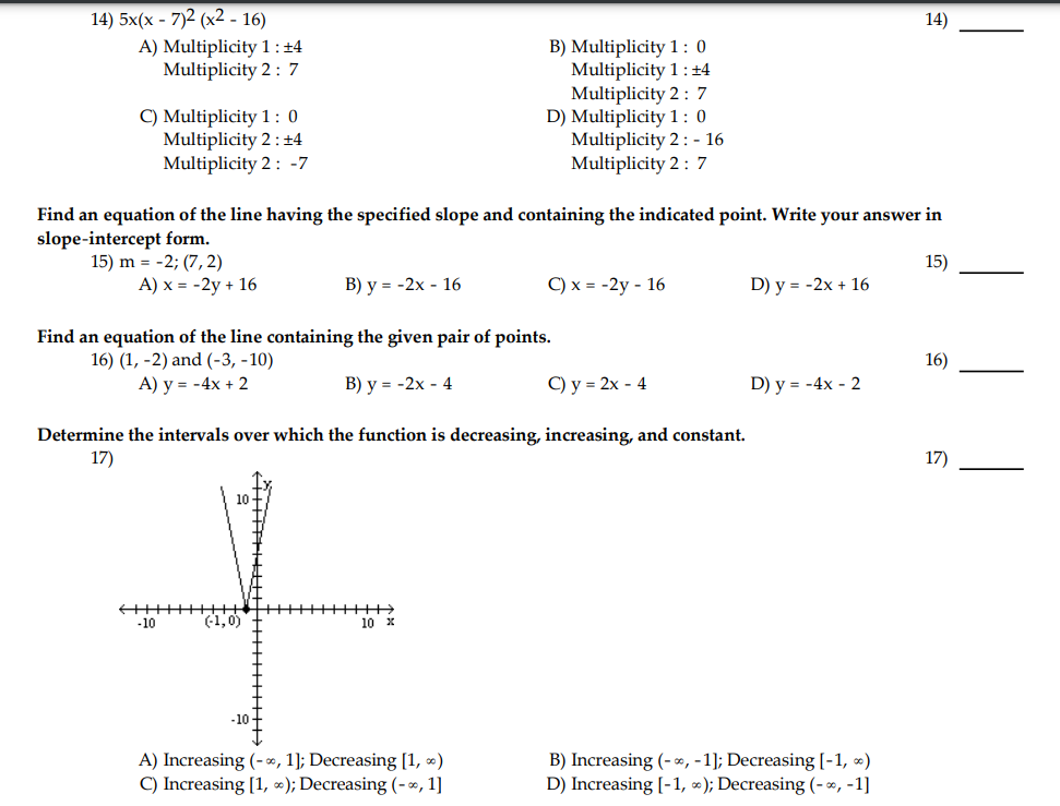 Solved MAT211 Basic Review MULTIPLE CHOICE. Choose the one | Chegg.com