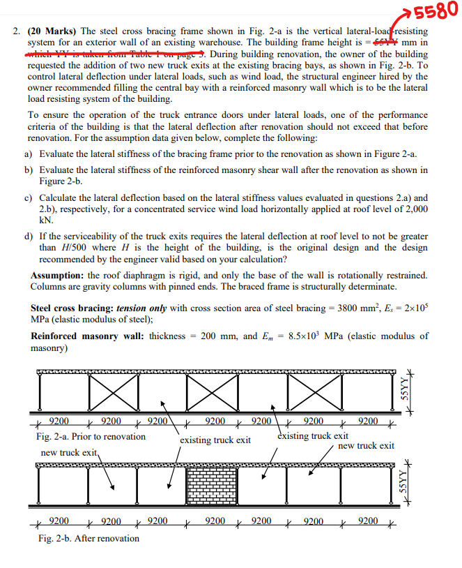2. (20 Marks) The steel cross bracing frame shown in | Chegg.com