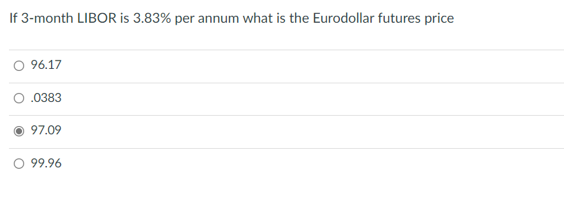 Solved If 3-month LIBOR is 3.83% per annum what is the | Chegg.com