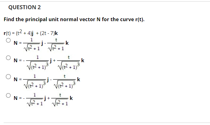 Solved Find the principal unit normal vector N for the curve | Chegg.com