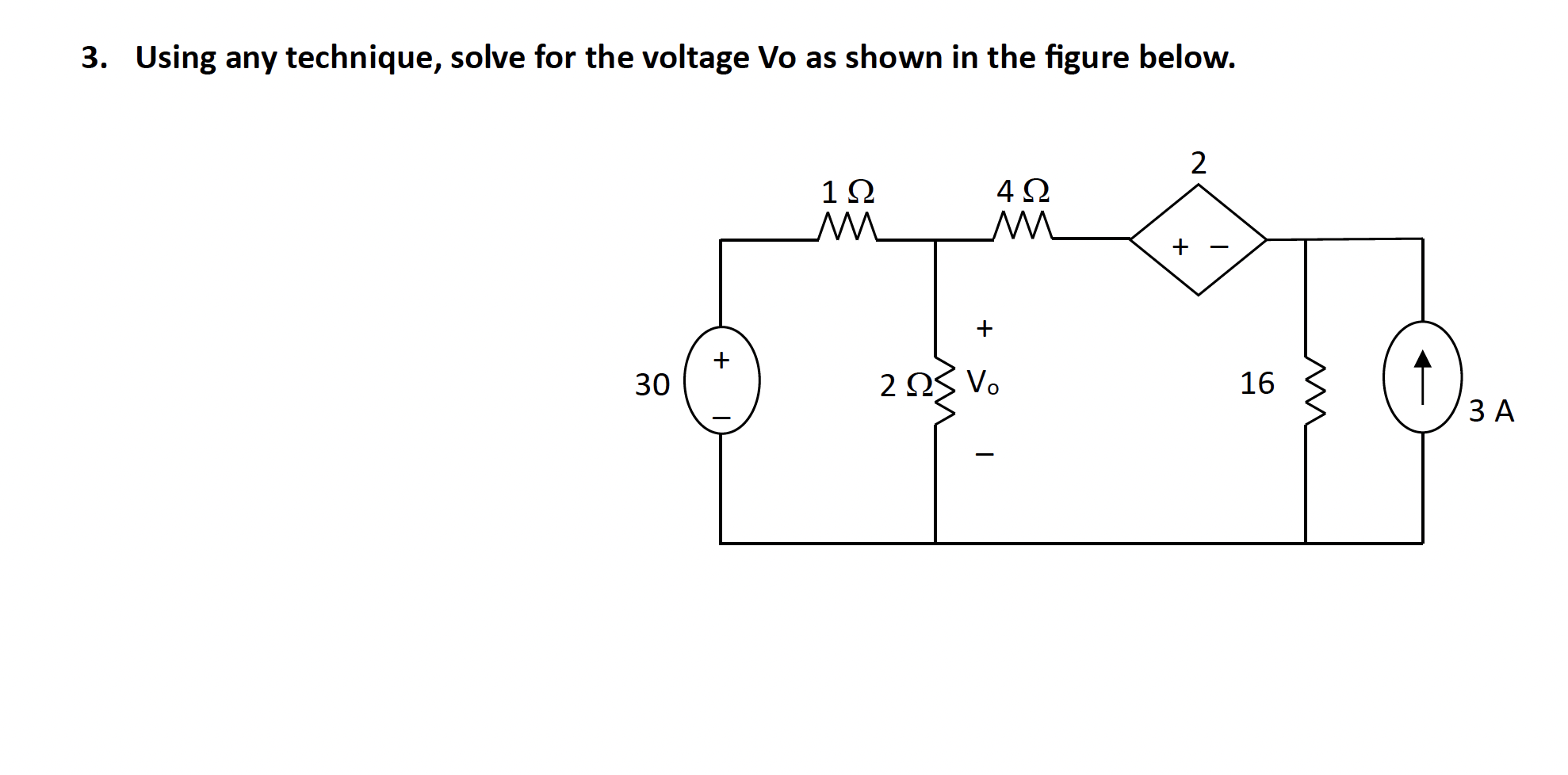 Solved 3. Using any technique, solve for the voltage Vo as | Chegg.com