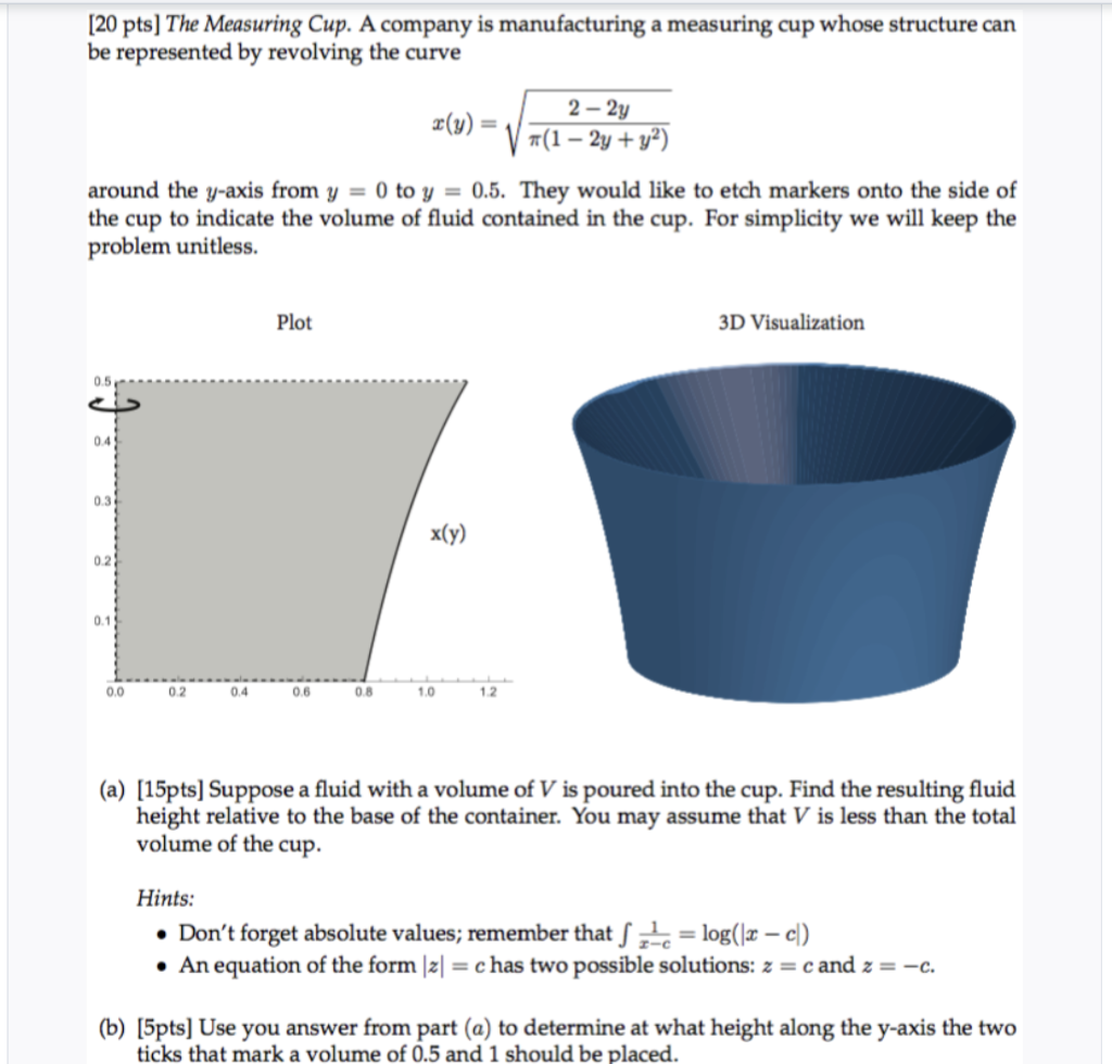 Solved [20 pts) The Measuring Cup. A company is | Chegg.com