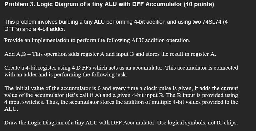 Solved Problem 3. Logic Diagram of a tiny ALU with DFF | Chegg.com