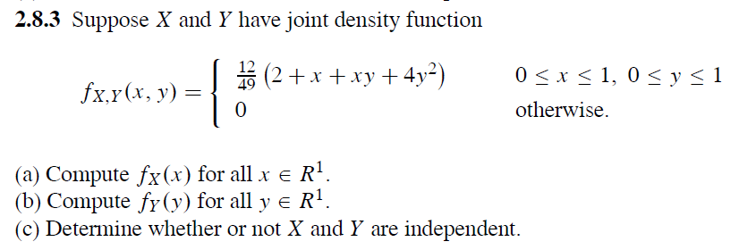 Solved 2.8.3 Suppose X and Y have joint density function 12 | Chegg.com