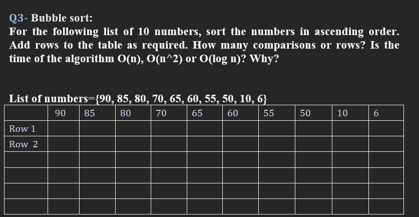 Solved Q3- Bubble sort: For the following list of 10 | Chegg.com