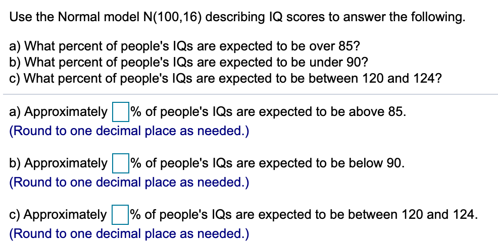 Solved Use the Normal model N(100,16) describing IQ scores | Chegg.com