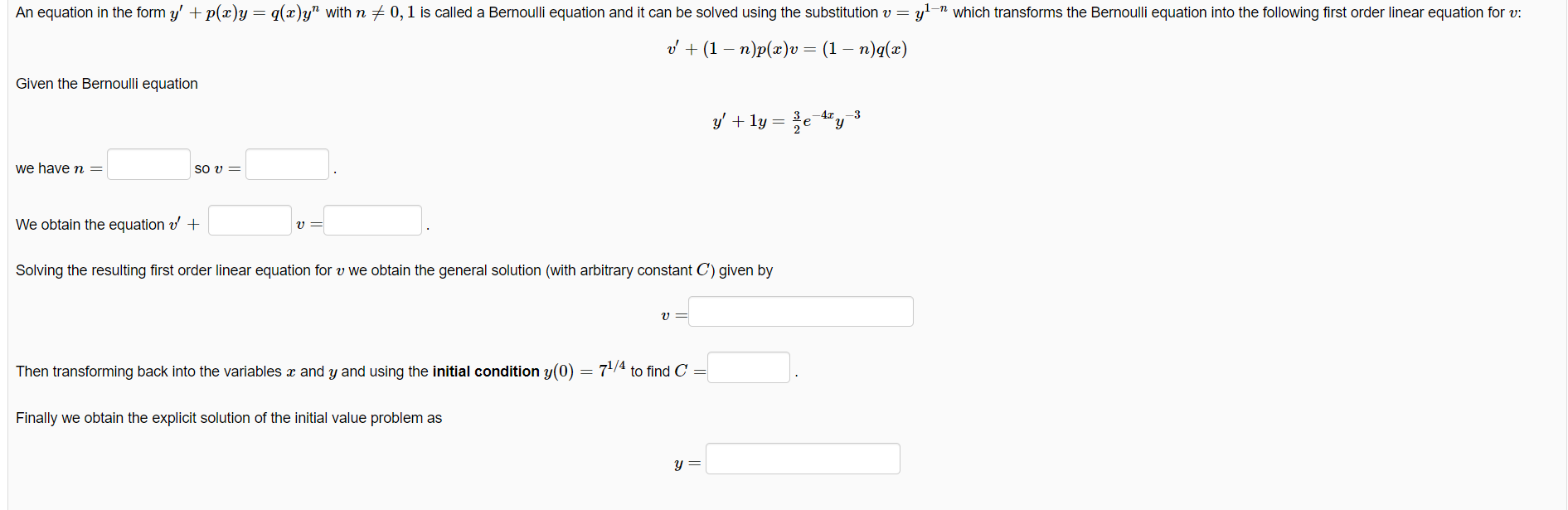 Solved = An equation in the form y' + p(x)y=q(X)y" with n | Chegg.com