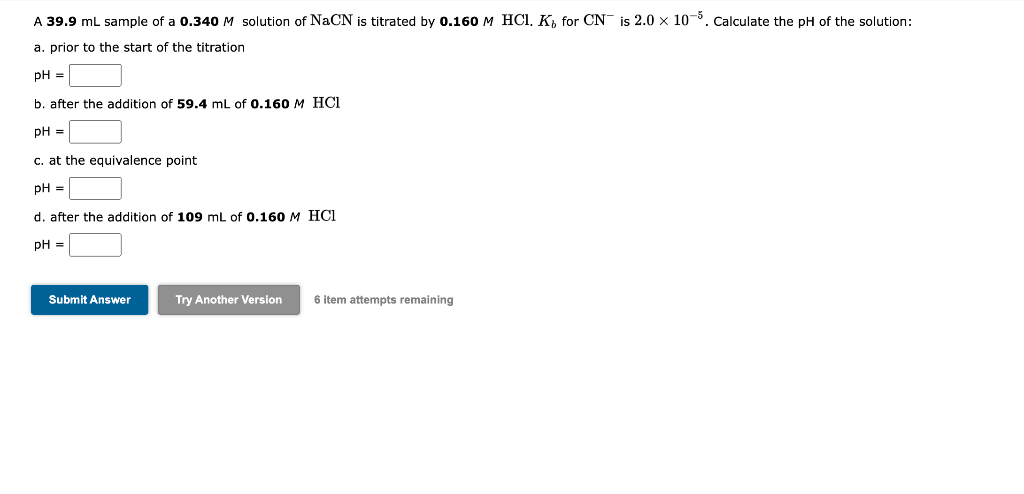 Solved A 39.9 mL sample of a 0.340M solution of NaCN is | Chegg.com