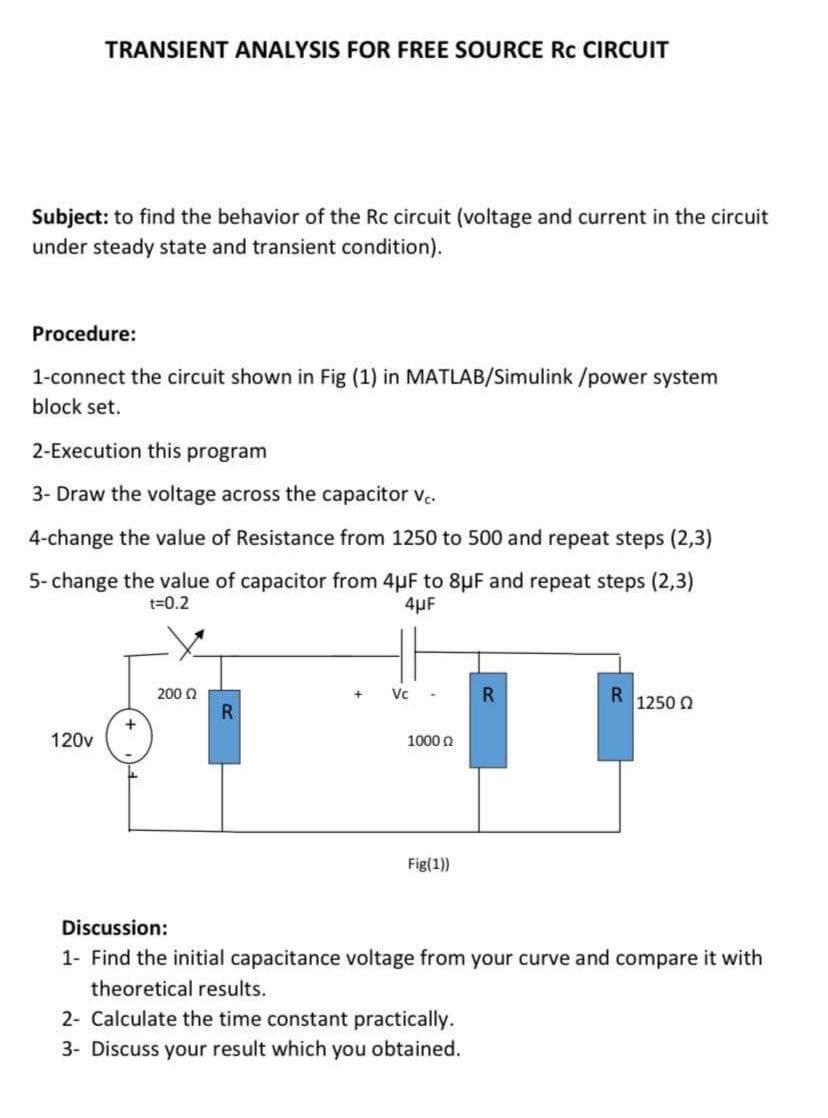 Solved TRANSIENT ANALYSIS FOR FREE SOURCE Rc CIRCUIT | Chegg.com