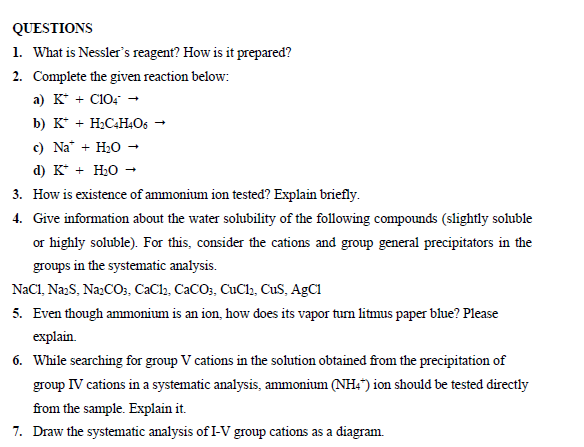 Solved QUESTIONS 1. What is Nessler's reagent? How is it | Chegg.com