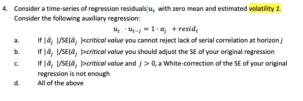 Solved Consider a time-series of regression residuals ut | Chegg.com