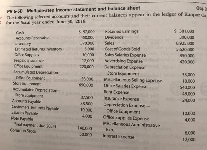 Solved Obj. 3 PR 5-5B Multiple-step income statement and | Chegg.com