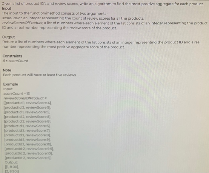 Solved Given a list of product ID's and review scores, write | Chegg.com