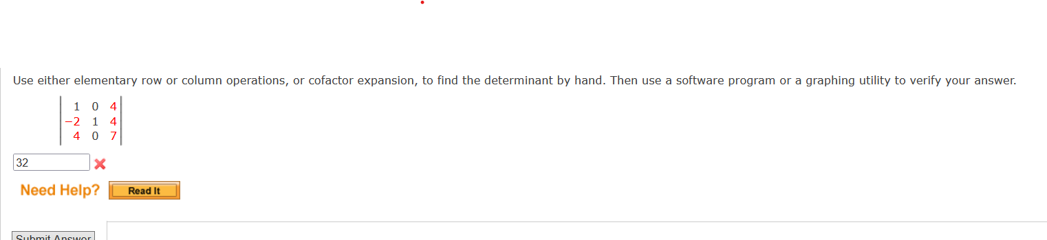 Solved Use either elementary row or column operations, or | Chegg.com