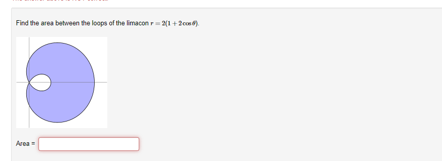 Solved Find the area between the loops of the limacon | Chegg.com