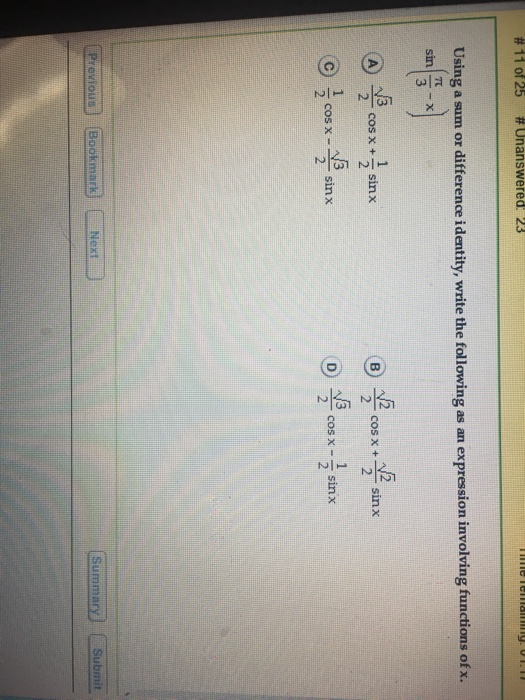 Solved Using a sum or difference identity, write the | Chegg.com
