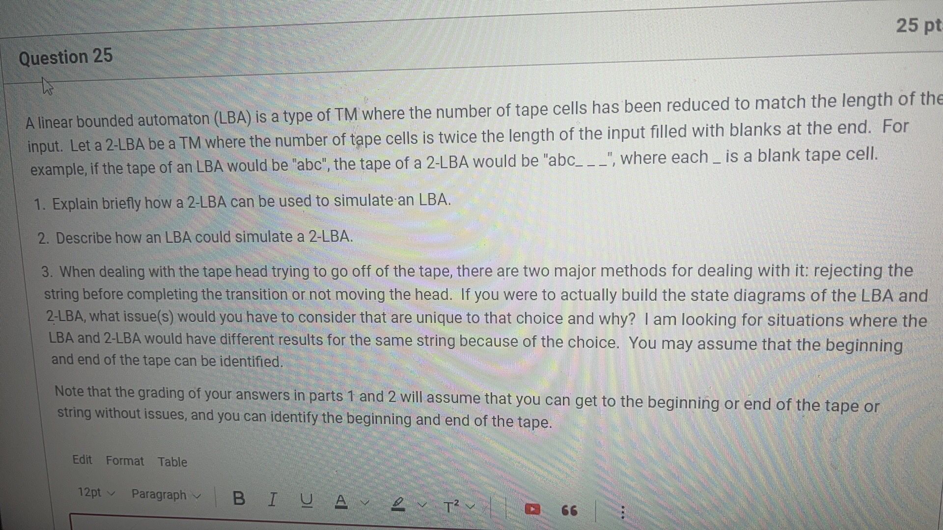Solved A linear bounded automaton (LBA) is a type of TM | Chegg.com