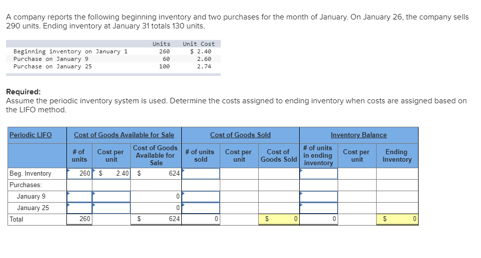 Solved A company reports the following beginning inventory | Chegg.com