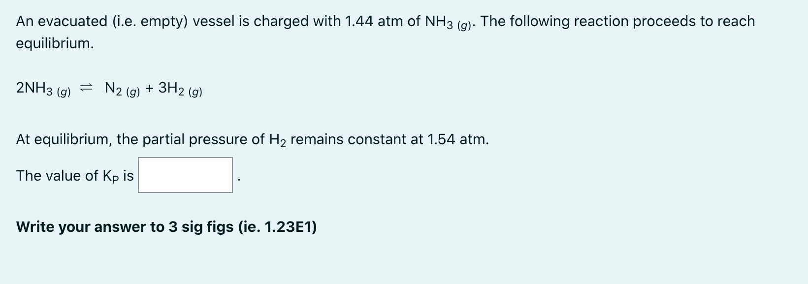 Solved An evacuated (i.e. empty) vessel is charged with 1.44 | Chegg.com