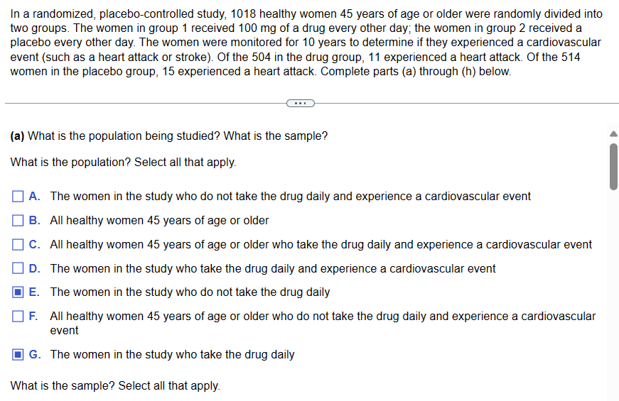 Solved What is the sample? Select all that apply. A. All | Chegg.com