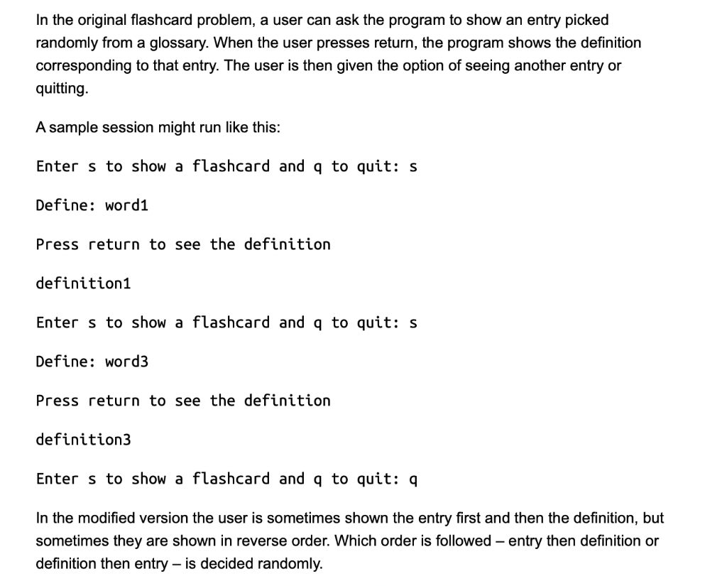 Solved In the original flashcard problem, a user can ask the | Chegg.com